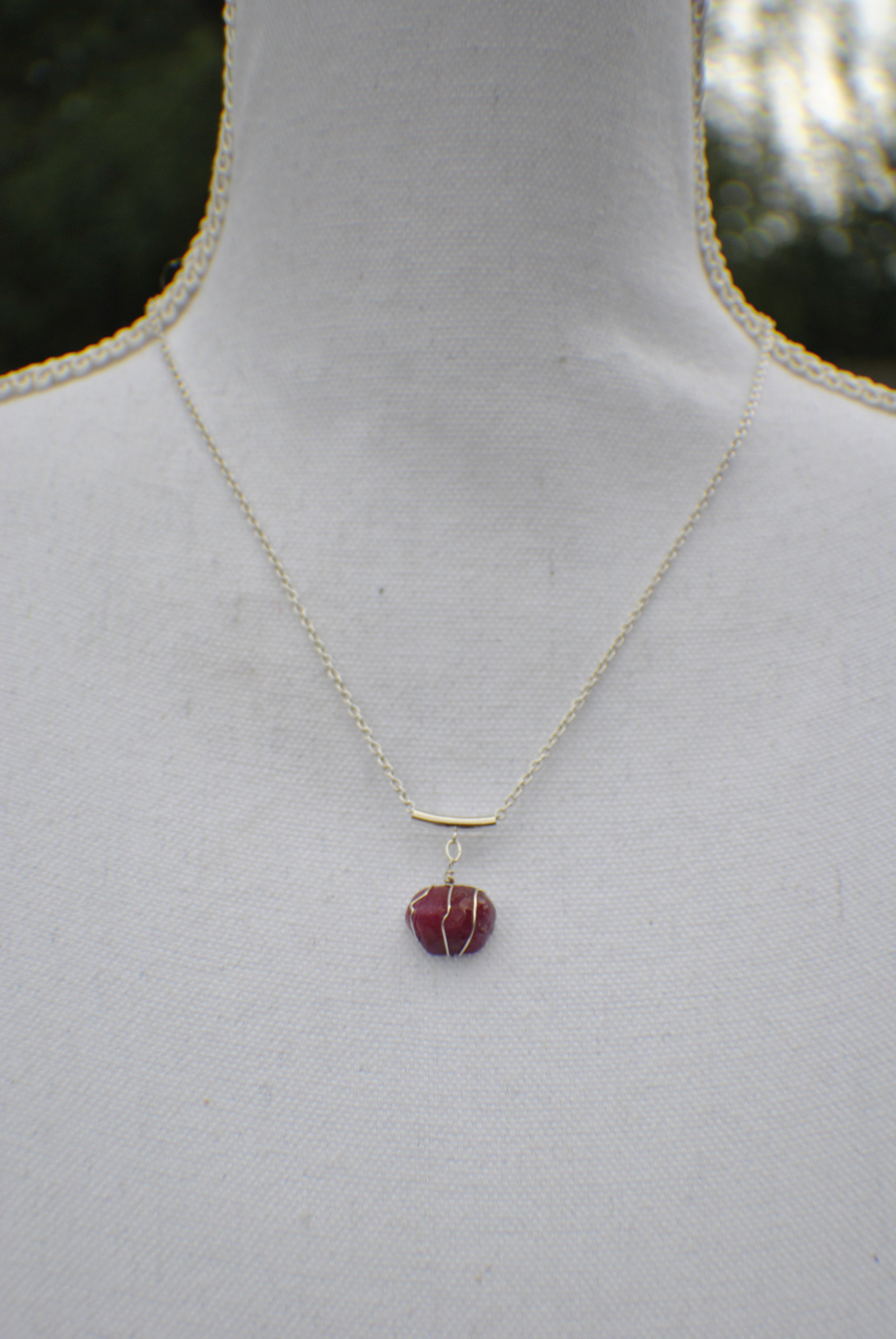 Raw Ruby Sterling Silver Wire Wrap Necklace, 18 Inch Rollo Chain - Etsy