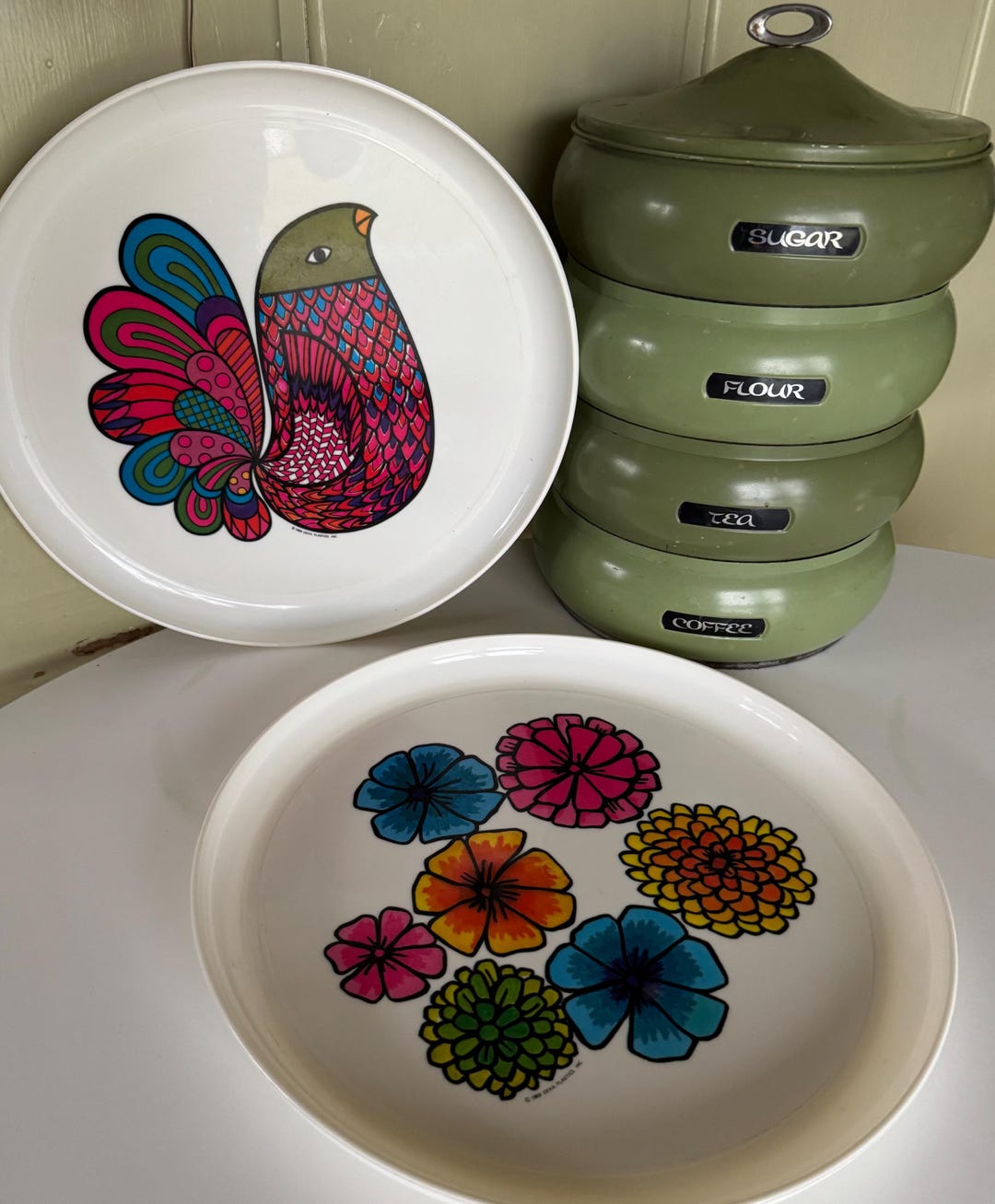 1969 Deko Plastics Inc. Psychedelic Serving Platters, Psychedelic Bird ...