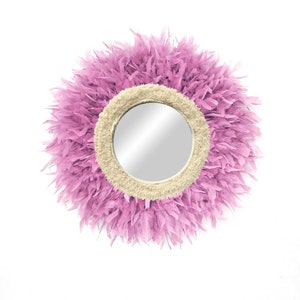 Round Black Mirror With Cotton and Feathers, Boho Mirror, Wall ...