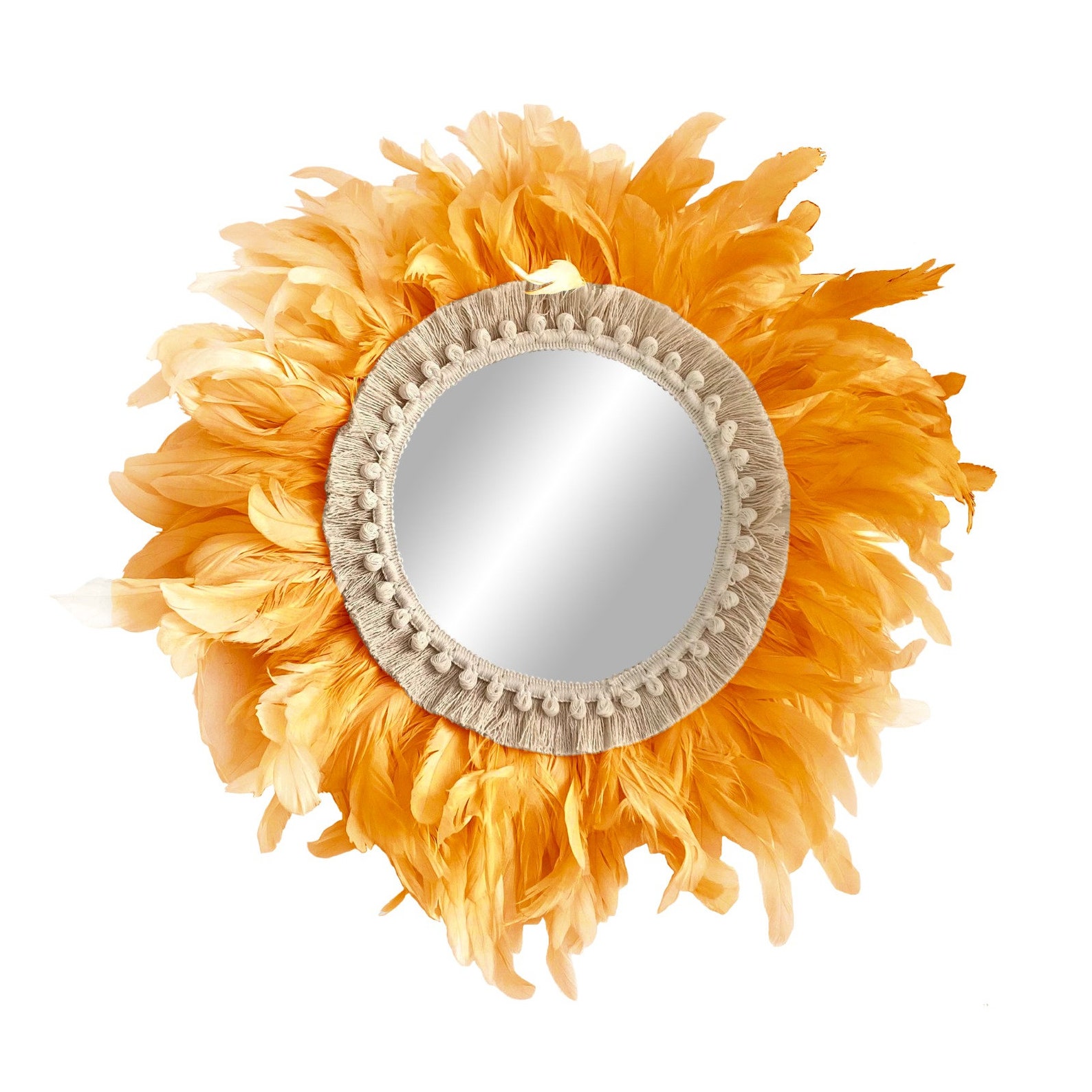 Round Feathers Mirror Wall Decor Feathers Round Mirror Wall - Etsy