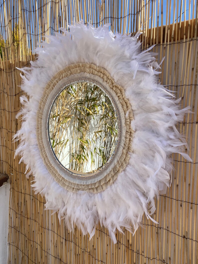 Feather Round Mirror Wall Decor Boho Mirror Wall Decor Wall - Etsy