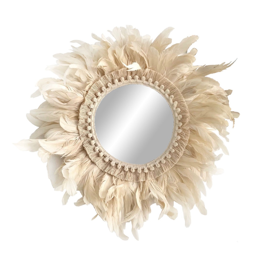 Round Feathers Mirror Wall Decor, Feathers Round Mirror, Wall Decor ...