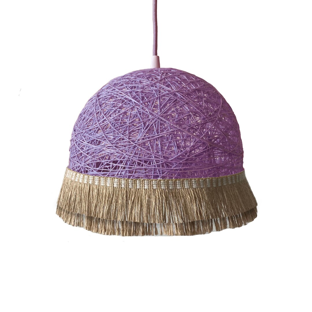 Purple Fringe Light, Boho Lighting, Fringe Pendant Light, Jute Pendant ...