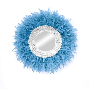 Mauve Round Mirror With Cotton and Feathers, Boho Mirror, Wall ...