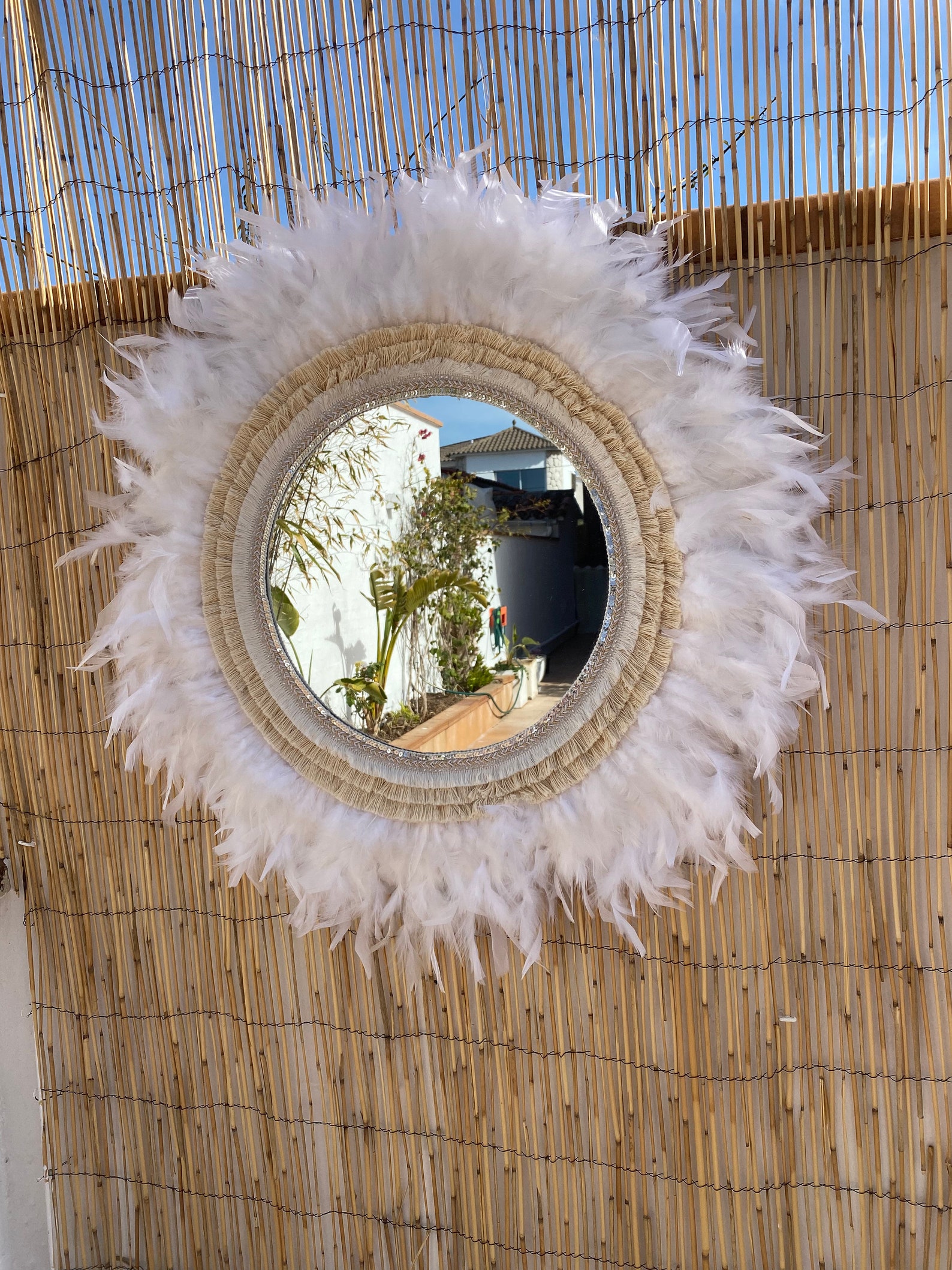 Feather Round Mirror Wall Decor Boho Mirror Wall Decor Wall - Etsy