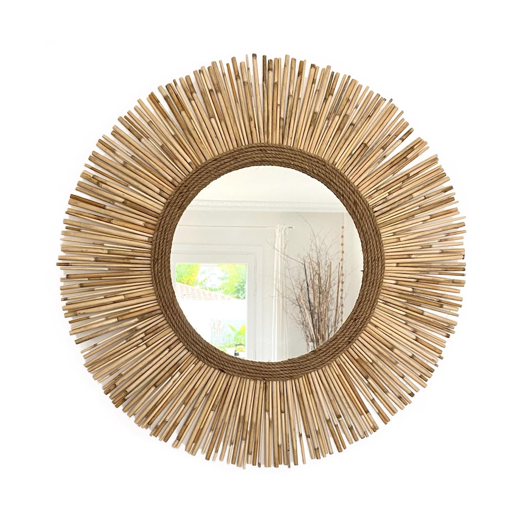 Boho Mirror Wall Decor, Bamboo Mirror Wall Decor, Round Mirror Wall ...