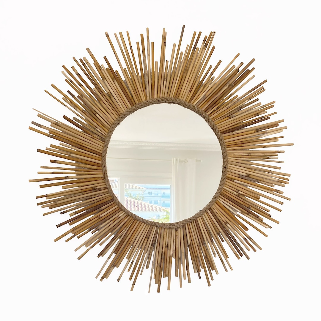 Boho Mirror Wall Decor, Bamboo Mirror, Large Round Mirror, Boho Round ...