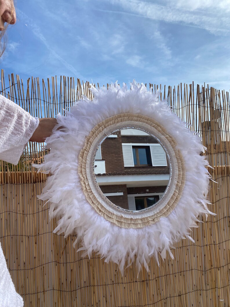 Feather Round Mirror Wall Decor Boho Mirror Wall Decor Wall - Etsy