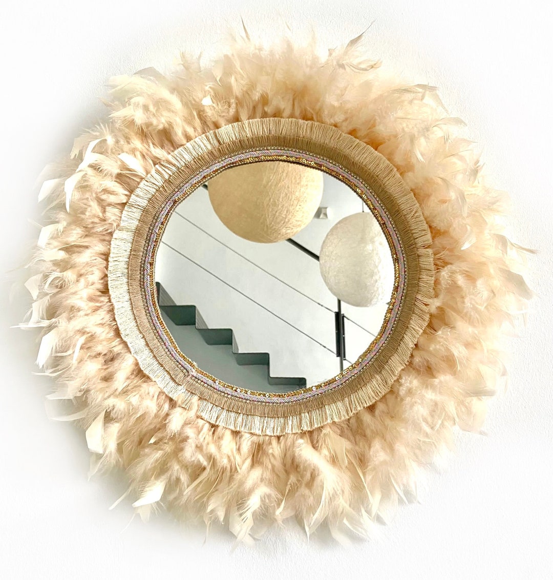 Round Mirror Feathers Wall Decor, Mirror Brilli Brilli Feathers Wall ...