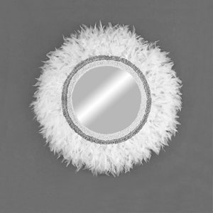 Wall Decor Round Mirror, Round Mirror Feathers, Wall Decor Feathers ...