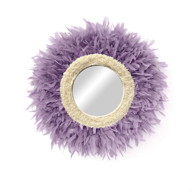 Round Black Mirror With Cotton and Feathers Boho Mirror Wall - Etsy
