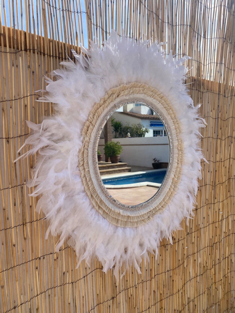 Feather Round Mirror Wall Decor Boho Mirror Wall Decor Wall - Etsy