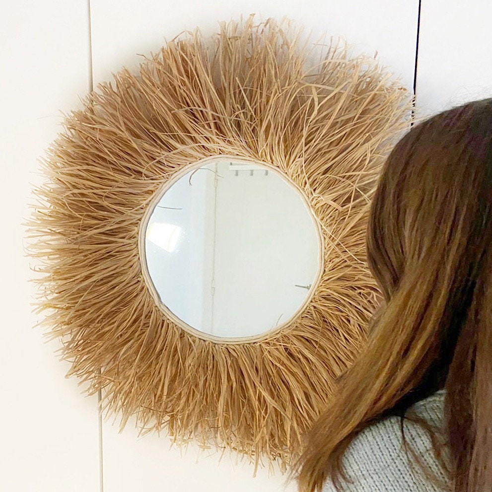 Raffia Mirror Wall Decor Boho Mirror Wall Decor Round Mirror | Etsy