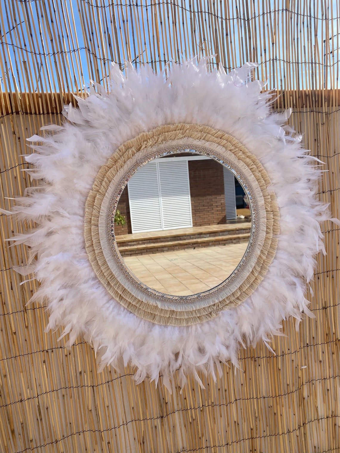 Feather Round Mirror Wall Decor Boho Mirror Wall Decor Wall - Etsy