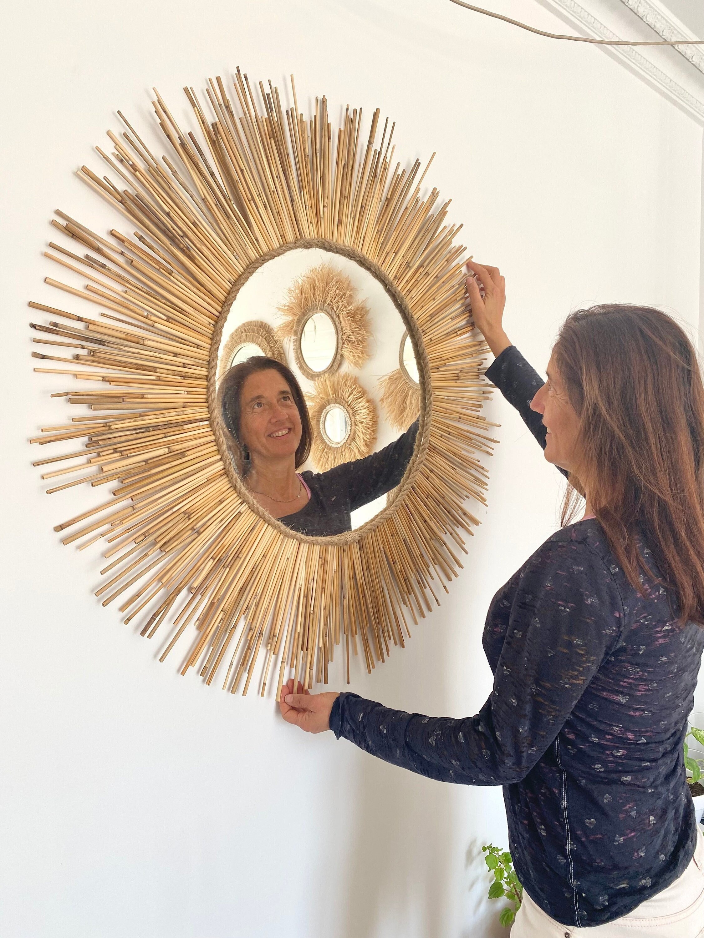 Boho Mirror Wall Decor, Bamboo Mirror, Large Round Mirror, Boho Round ...