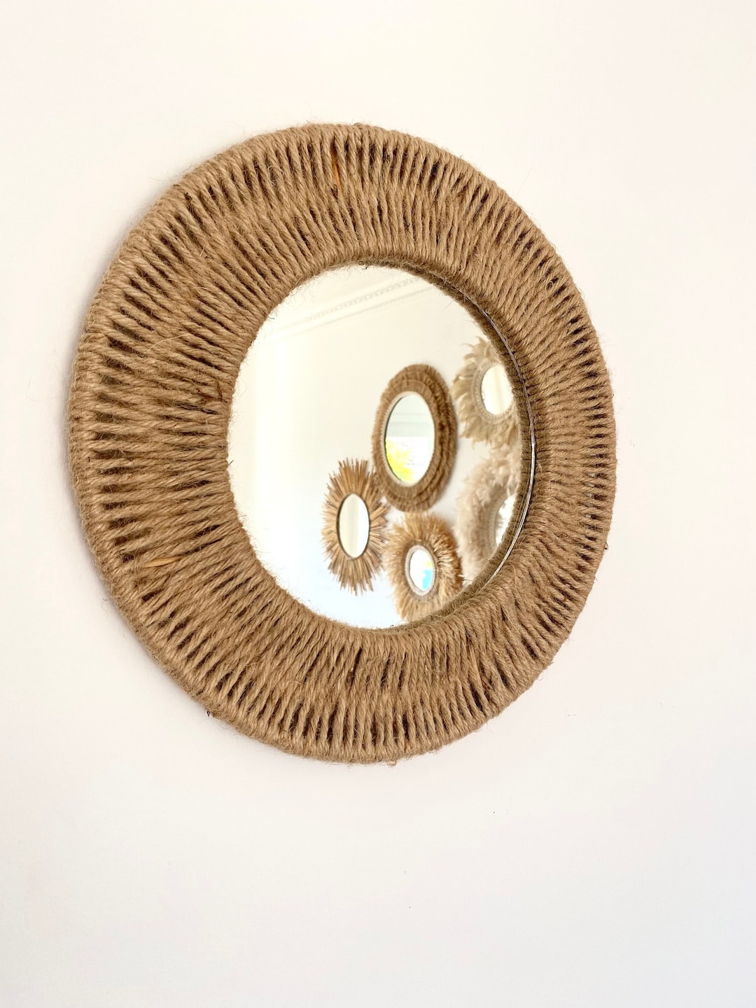 Jute Wall Mirror Decor, Round Mirror Wall Decor, Jute Mirror Wall Decor ...