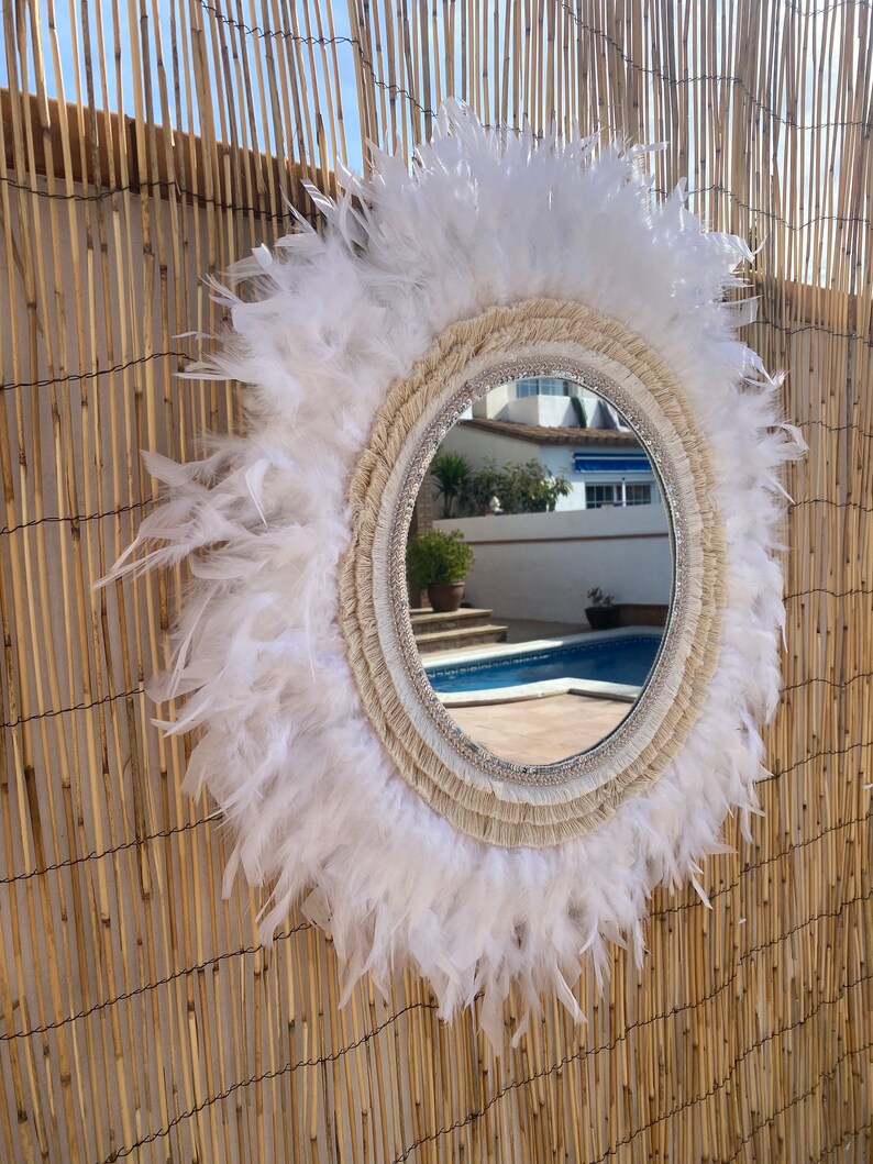 Feather Round Mirror Wall Decor Boho Mirror Wall Decor Wall - Etsy