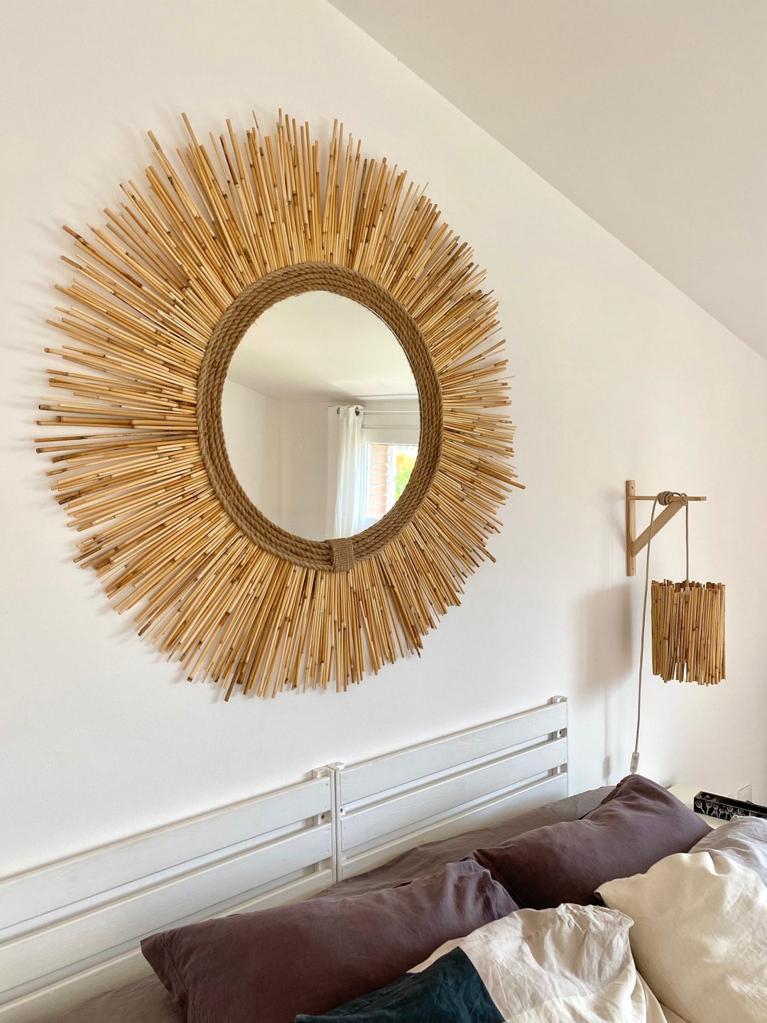 Boho Mirror Wall Decor, Bamboo Mirror Wall Decor, Round Mirror Wall ...