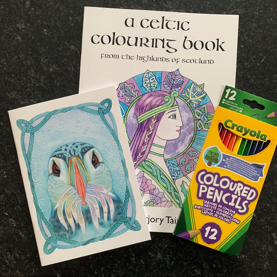 Celtic Colouring Book 1, Celtic Puffin Design Sketch Book and Coloured ...