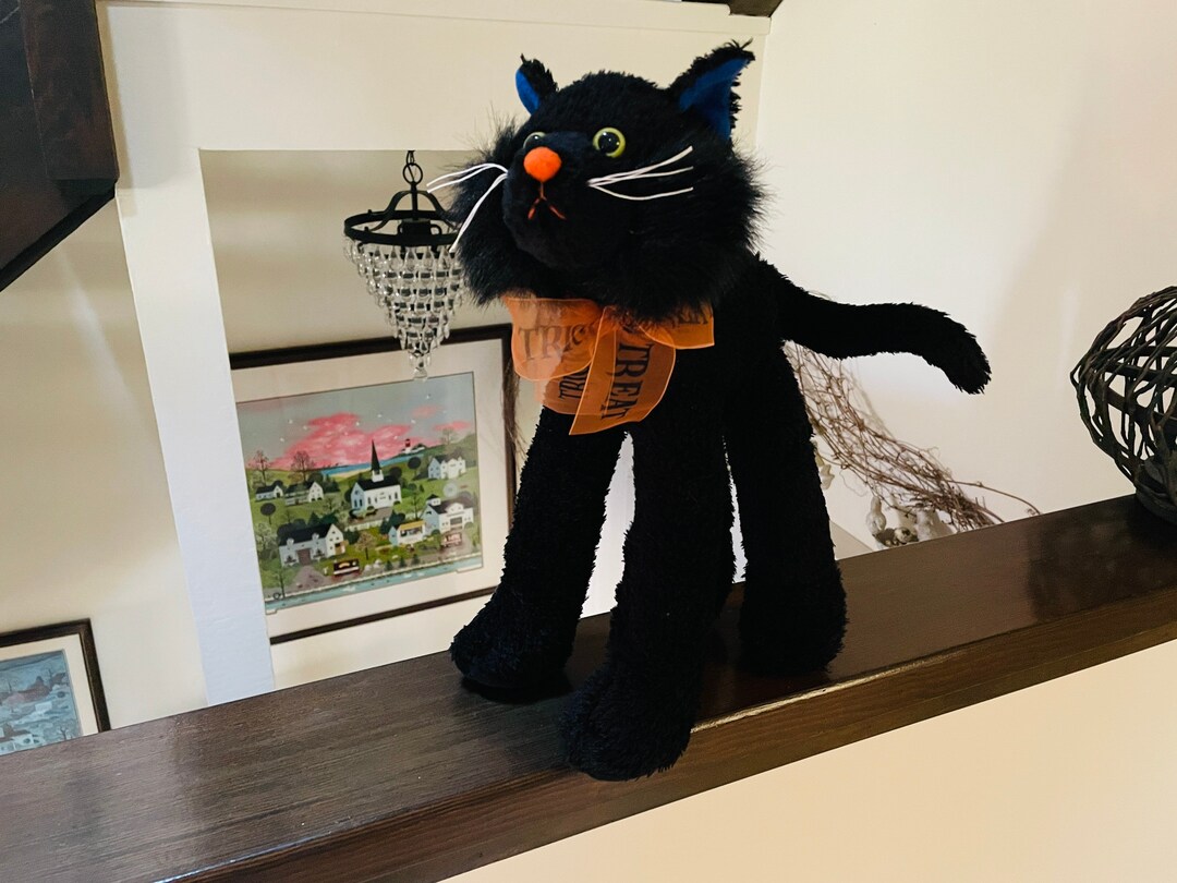 Black Cat Plush, Standing Bean Legs, Cat Fall Decor, Kitschy - Etsy