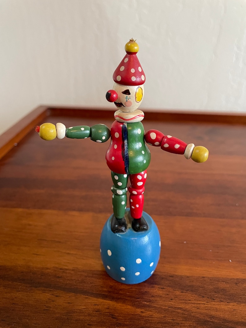 Wooden Toy Collapsible Push up Button Clown Puppet Press - Etsy