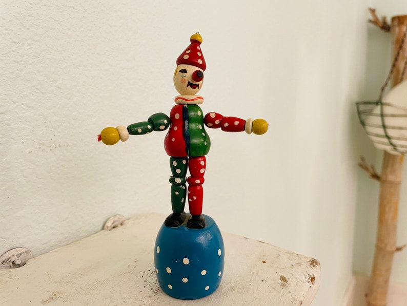 Wooden Toy Collapsible Push up Button Clown Puppet Press | Etsy