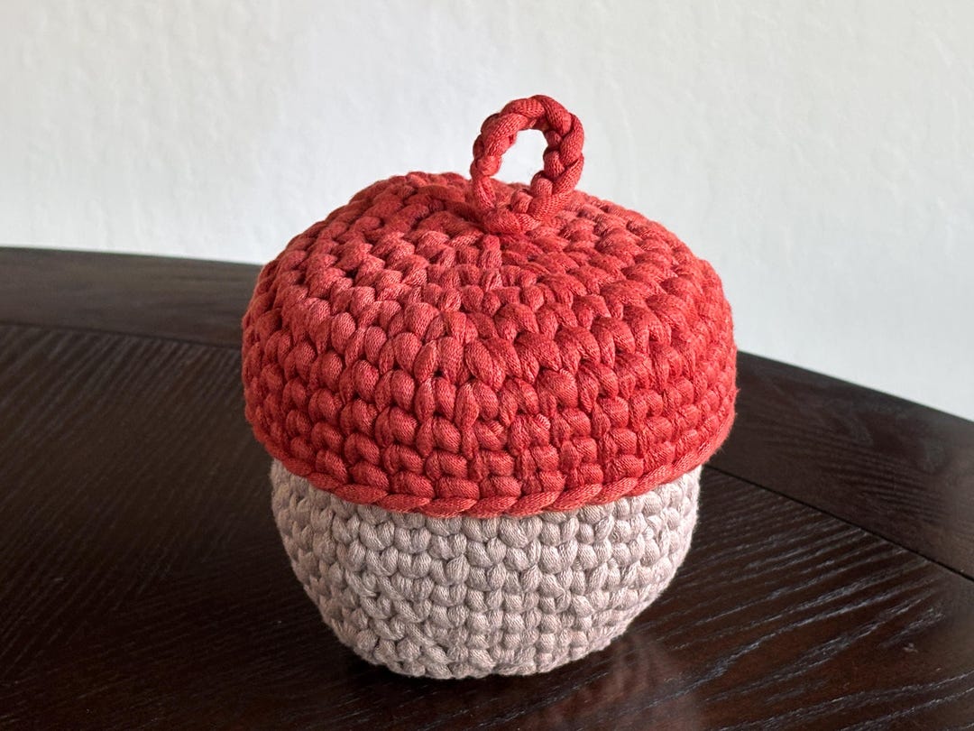 Handmade Crochet Acorn Basket With Lid | Fall Decor Storage Bowl | Cozy ...