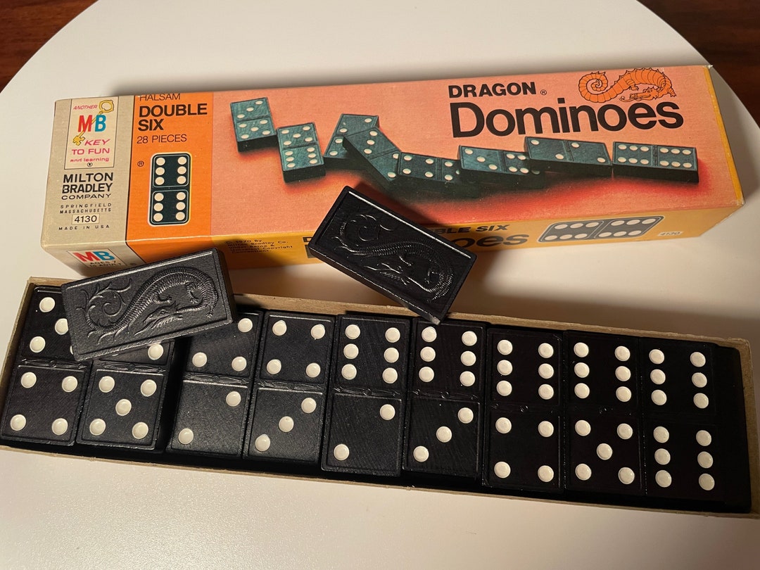Dragon Dominoes 1970’s Milton Bradley Halsam Wood Double Six 28 ...