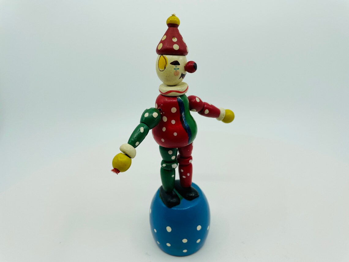 Wooden Toy Collapsible Push up Button Clown Puppet Press | Etsy