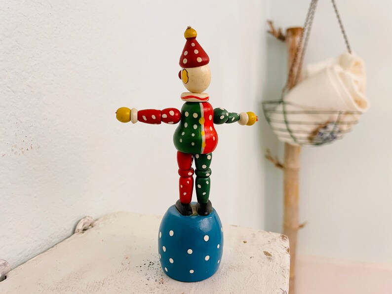 Wooden Toy Collapsible Push up Button Clown Puppet Press - Etsy
