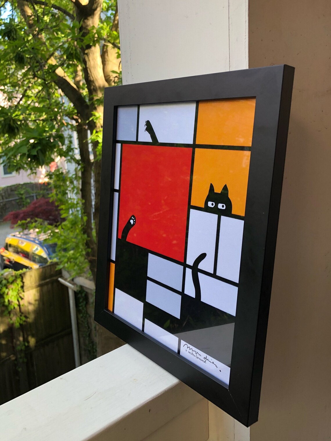 Print of Mondrian With Cat Added Famous Paintings Defaced | Etsy