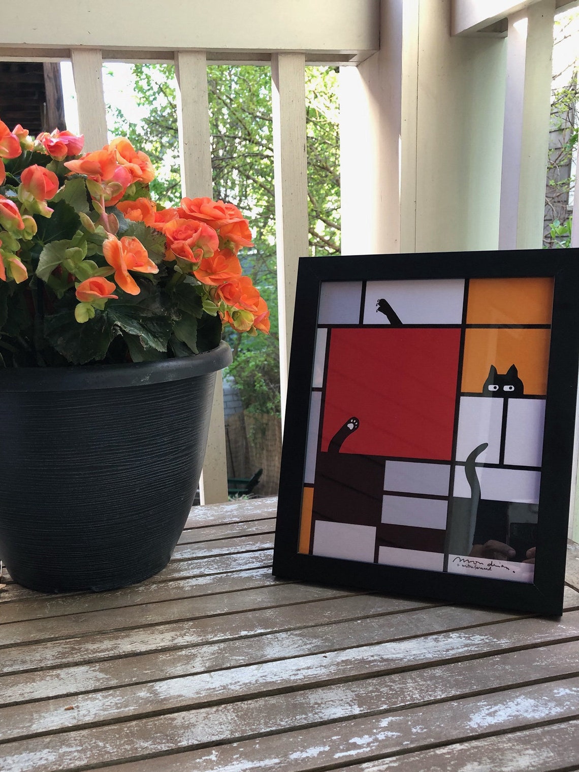 Print of Mondrian With Cat Added Famous Paintings Defaced | Etsy
