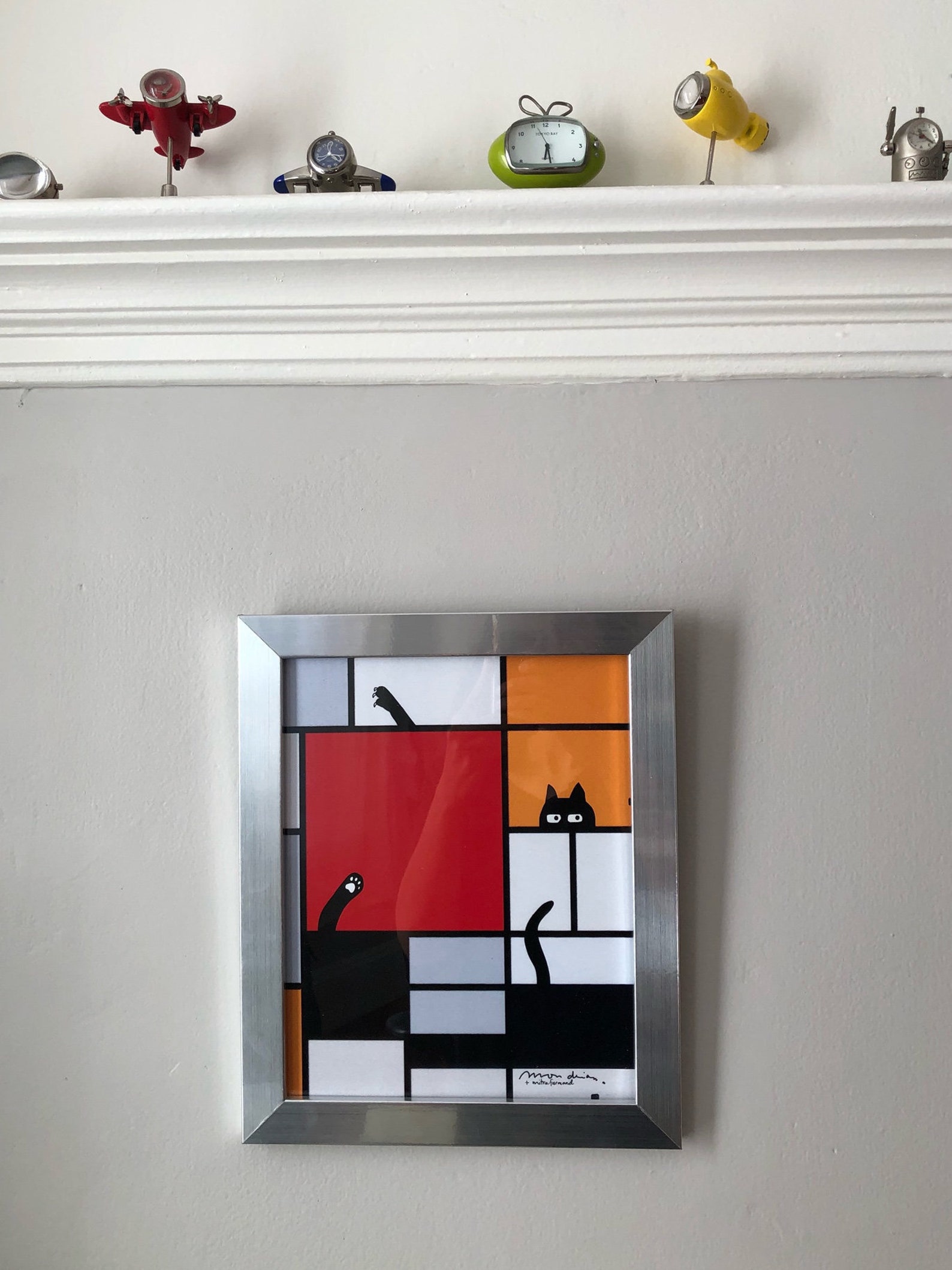 Print of Mondrian With Cat Added Famous Paintings Defaced | Etsy