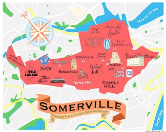 Somerville Map Print Somerville Map Poster Wall Art Ma City - Etsy