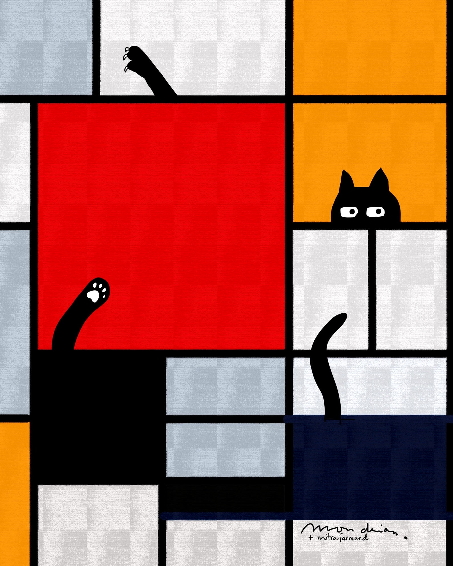 Print of Mondrian With Cat Added Famous Paintings Defaced | Etsy