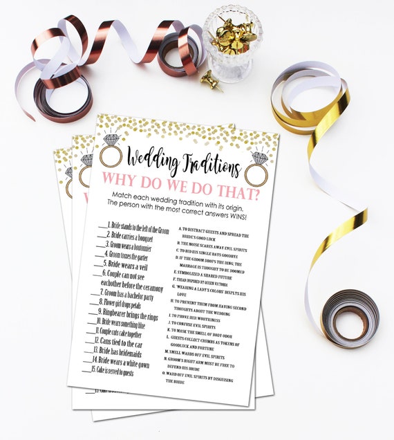 Wedding Traditions Bridal Shower Game Coral Pink Gold Why Do | Etsy