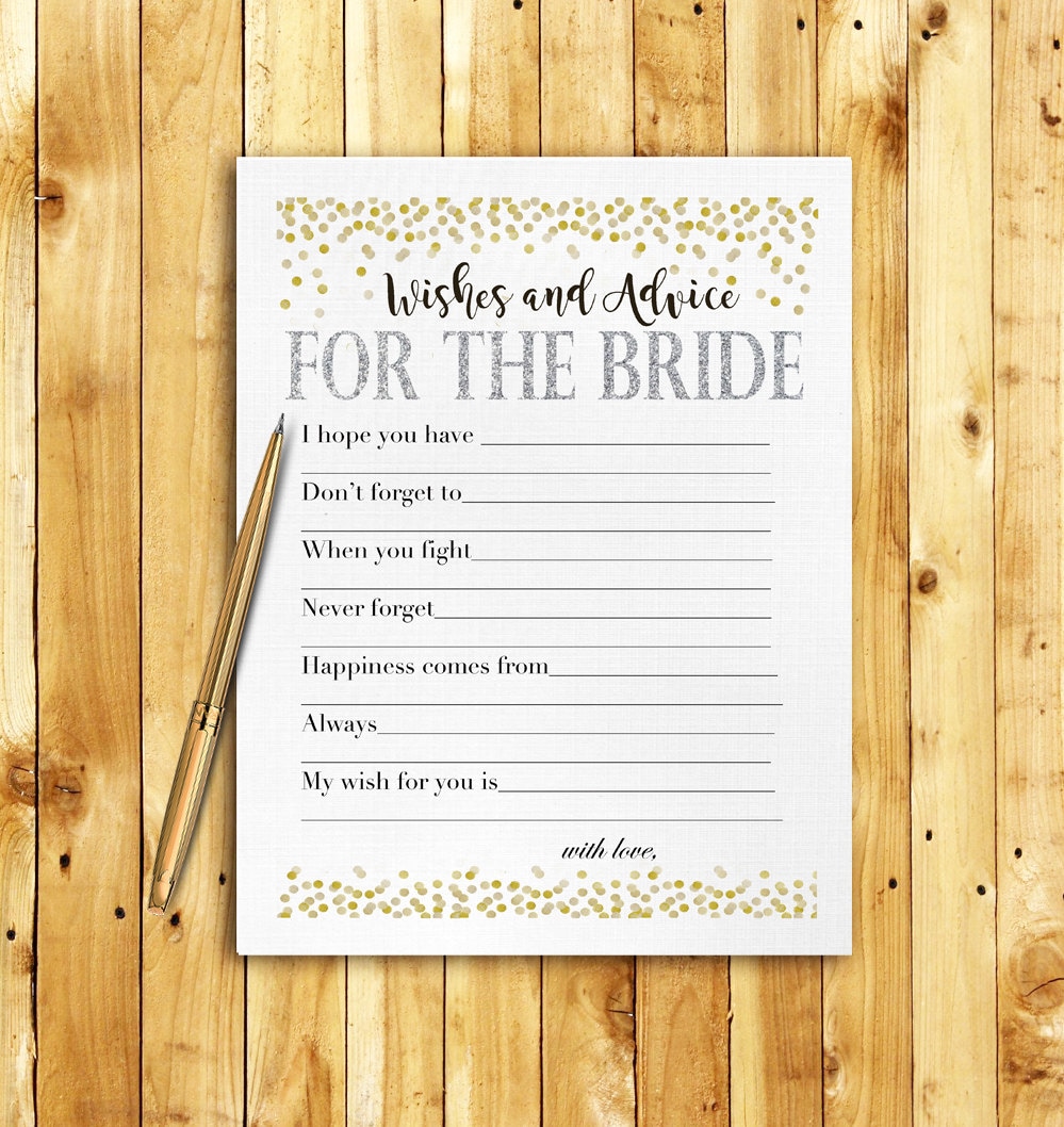Bridal Shower Game Download Advice & Wishes for the Bride | Etsy