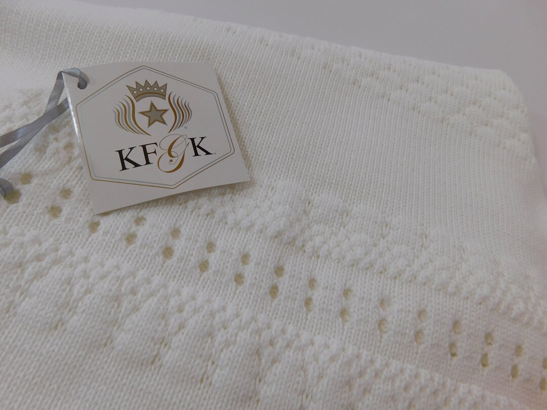 White Pima Cotton Baby Blanket: Knitted Eyelet Border, USA Made - Etsy