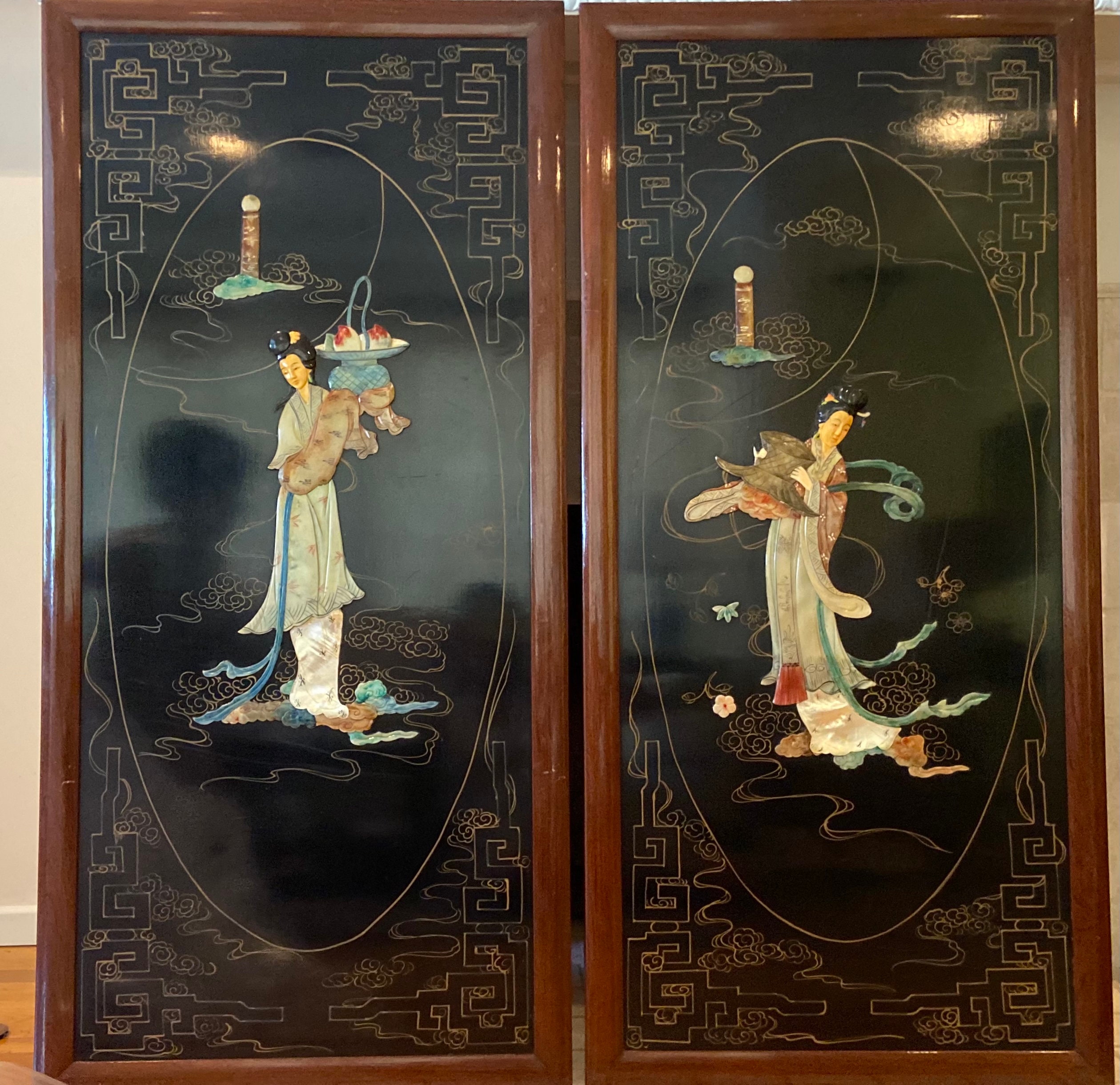 Vintage Black Lacquer Asian Panels - Etsy