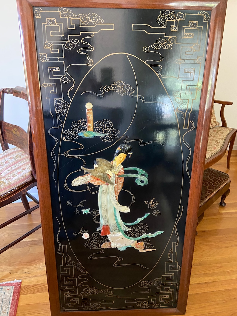 Vintage Black Lacquer Asian Panels - Etsy