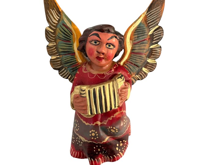 Mexican ANGEL With Accordion, Full Body Hanging Carved Wood Angel - Etsy
