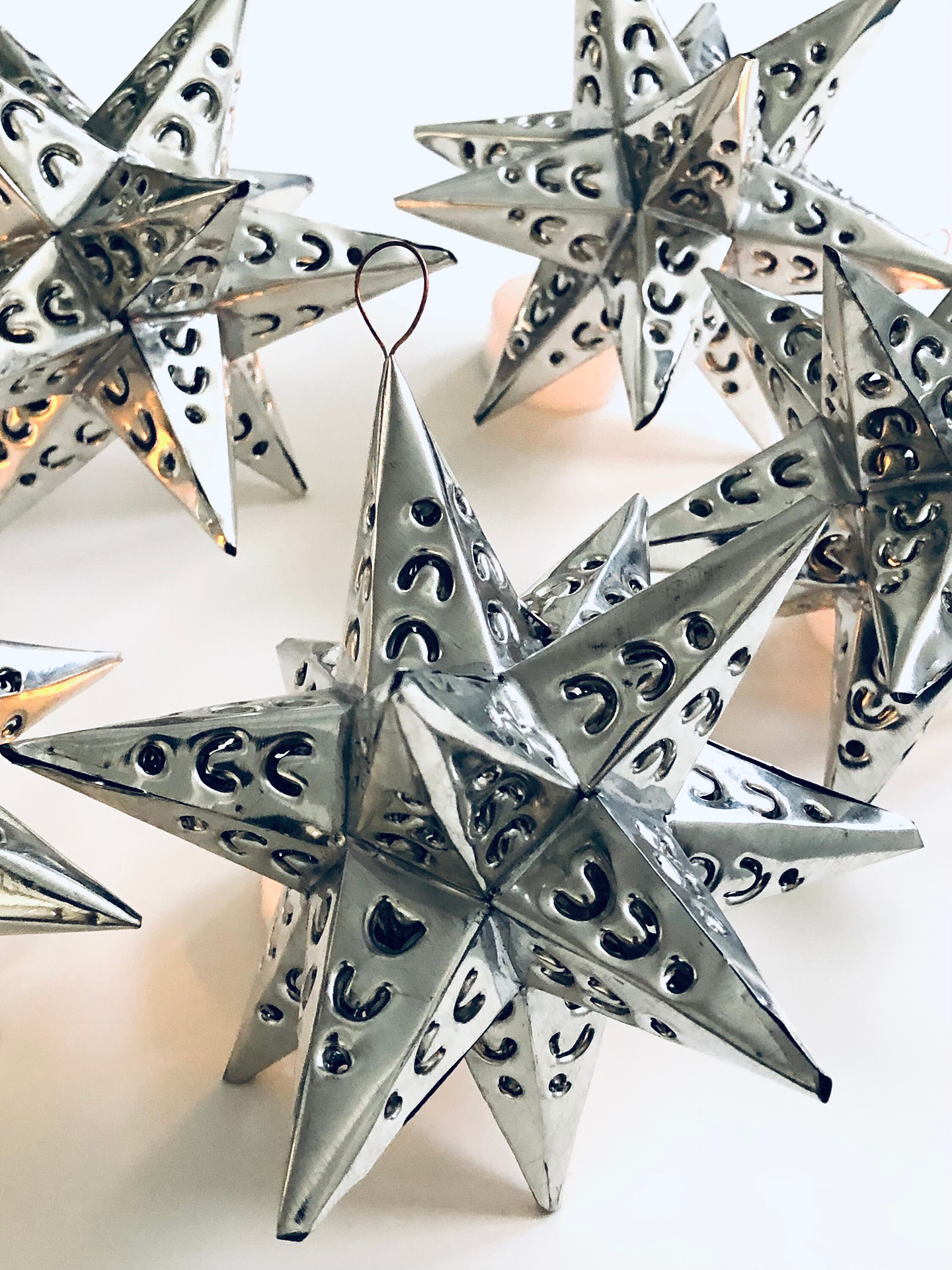 Punched TIN STARS Set of 6 Estrellas Silver Finish Hanging | Etsy