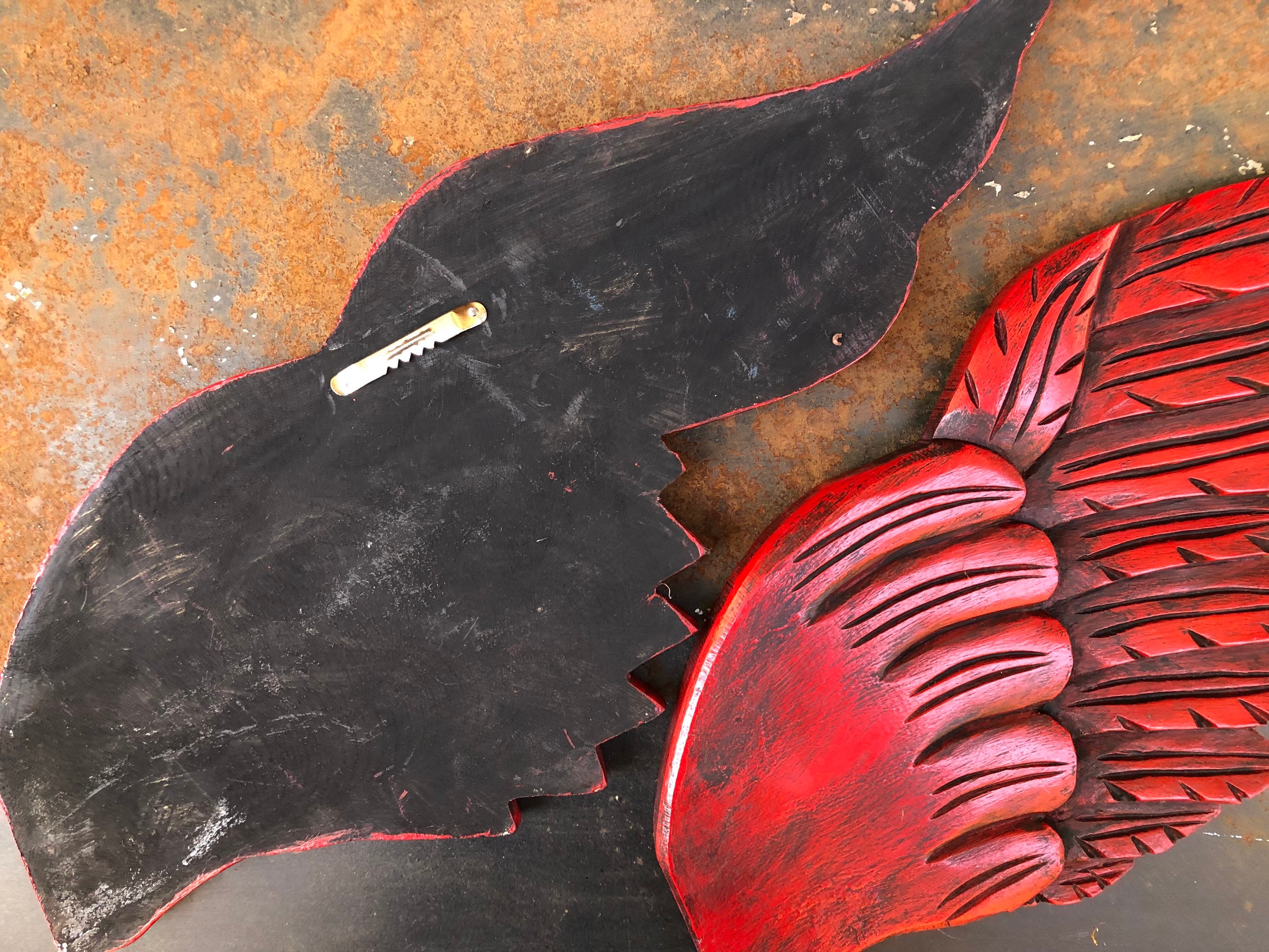 Carved Wood Wings Set, Pair Red Angel Wings