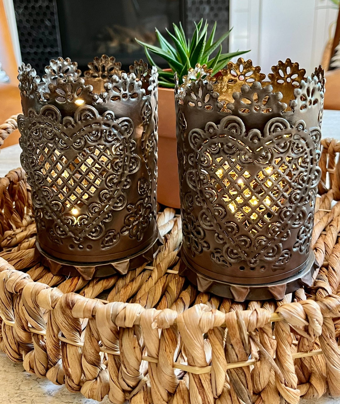 Set 2 Tin SACRED HEART LUMINARIAS Mexican Punched Tin - Etsy