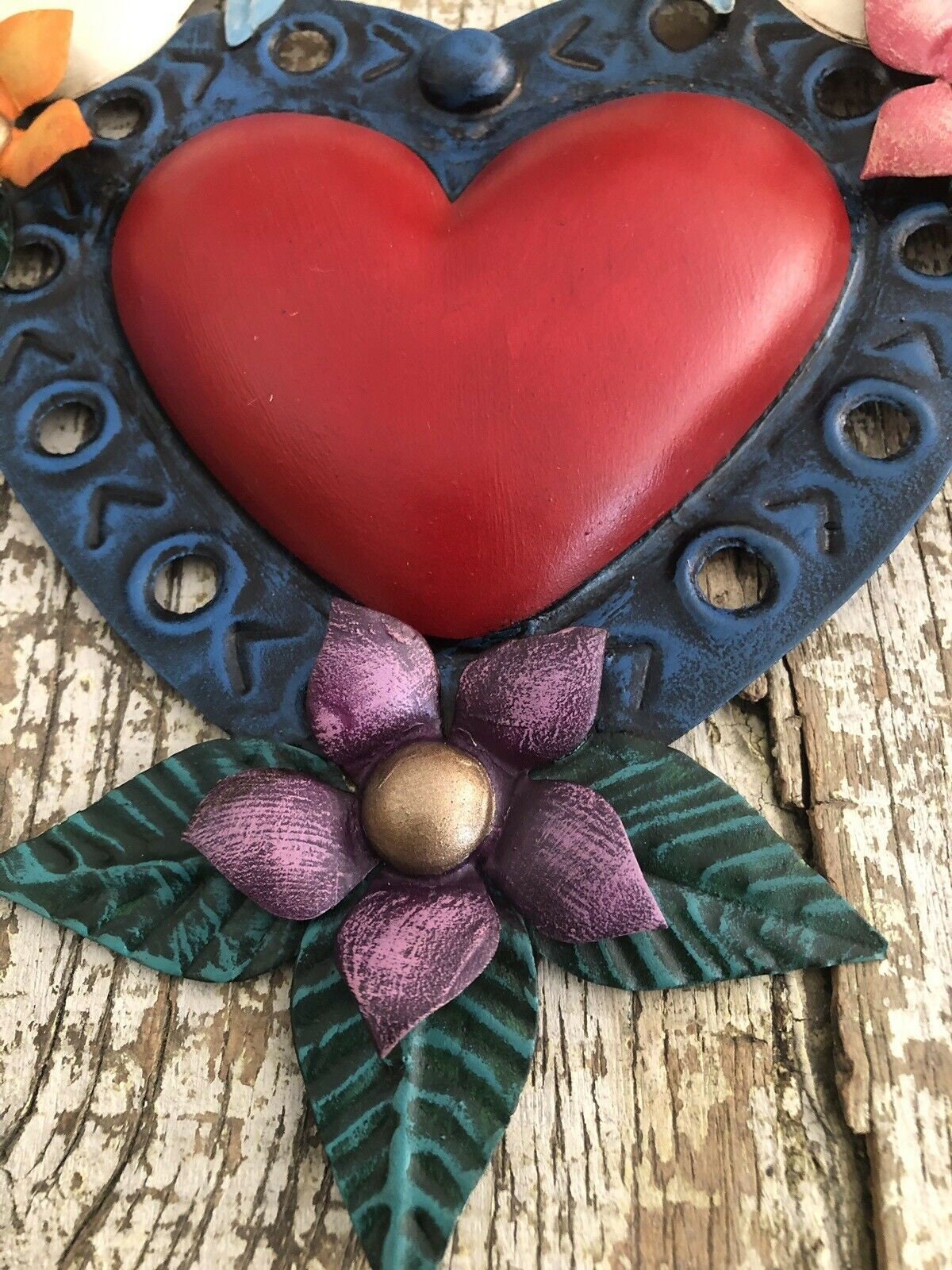 Punched Tin Heart with Doves & Flowers