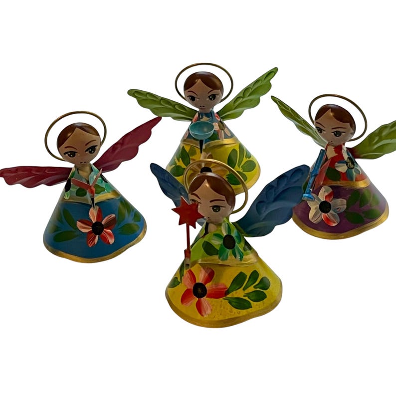 TIN ANGELS Set, Painted Angel ORNAMENTS, Mexican Christmas Party Favors ...