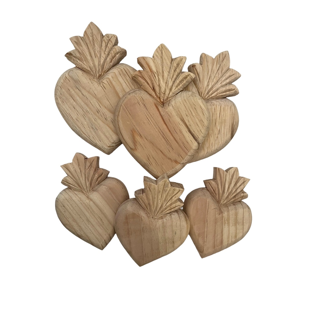 DIY Hearts Set Carved Wood SACRED HEARTS, Craft Corazons, Two Sizes 6 ...