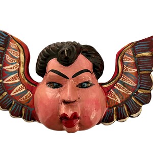 WOOD ANGEL Mask, Mexican Painted Angel, Hanging Cherub, Cacheton ...