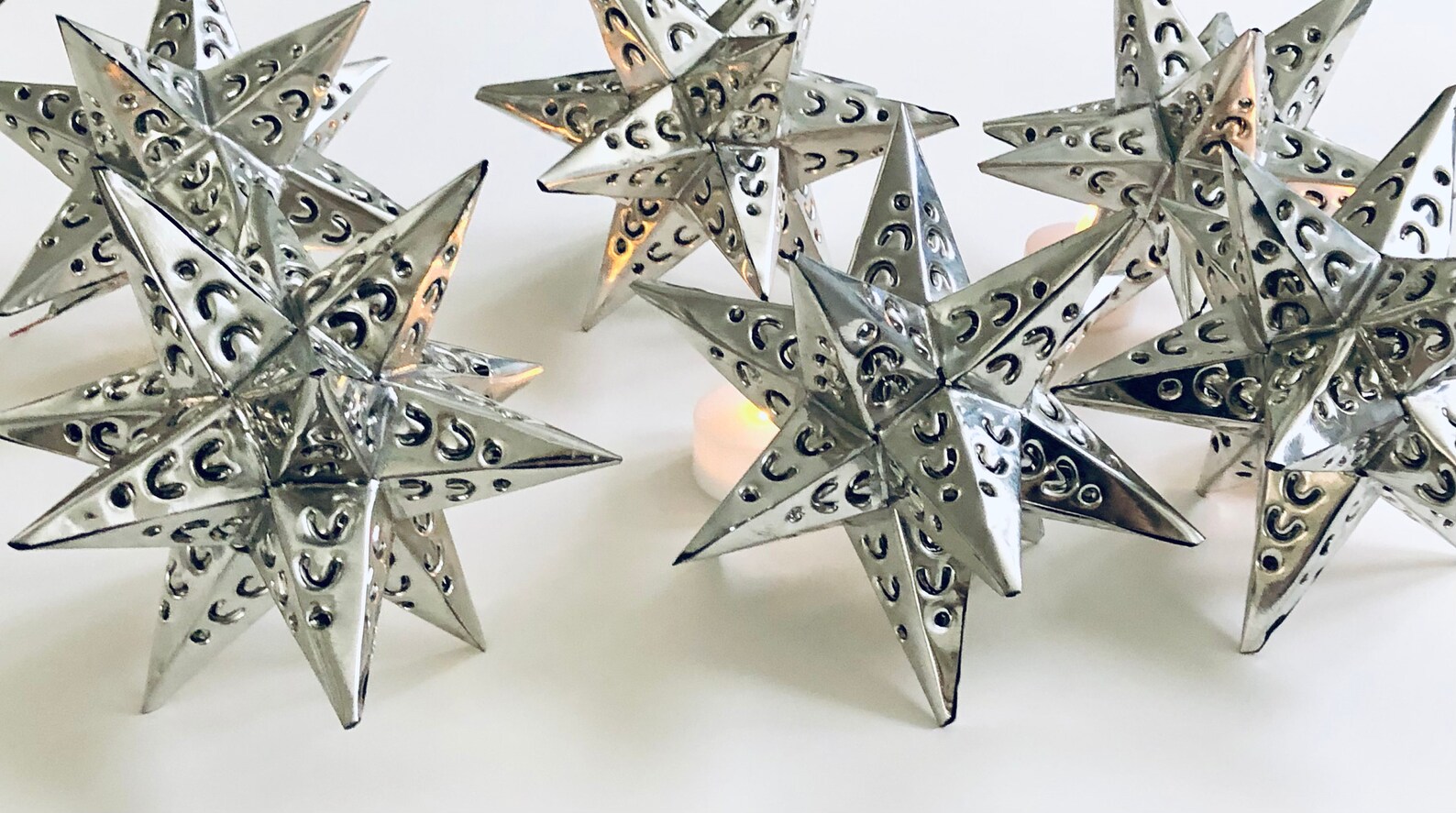 Punched TIN STARS Set of 6 Estrellas Silver Finish Hanging | Etsy