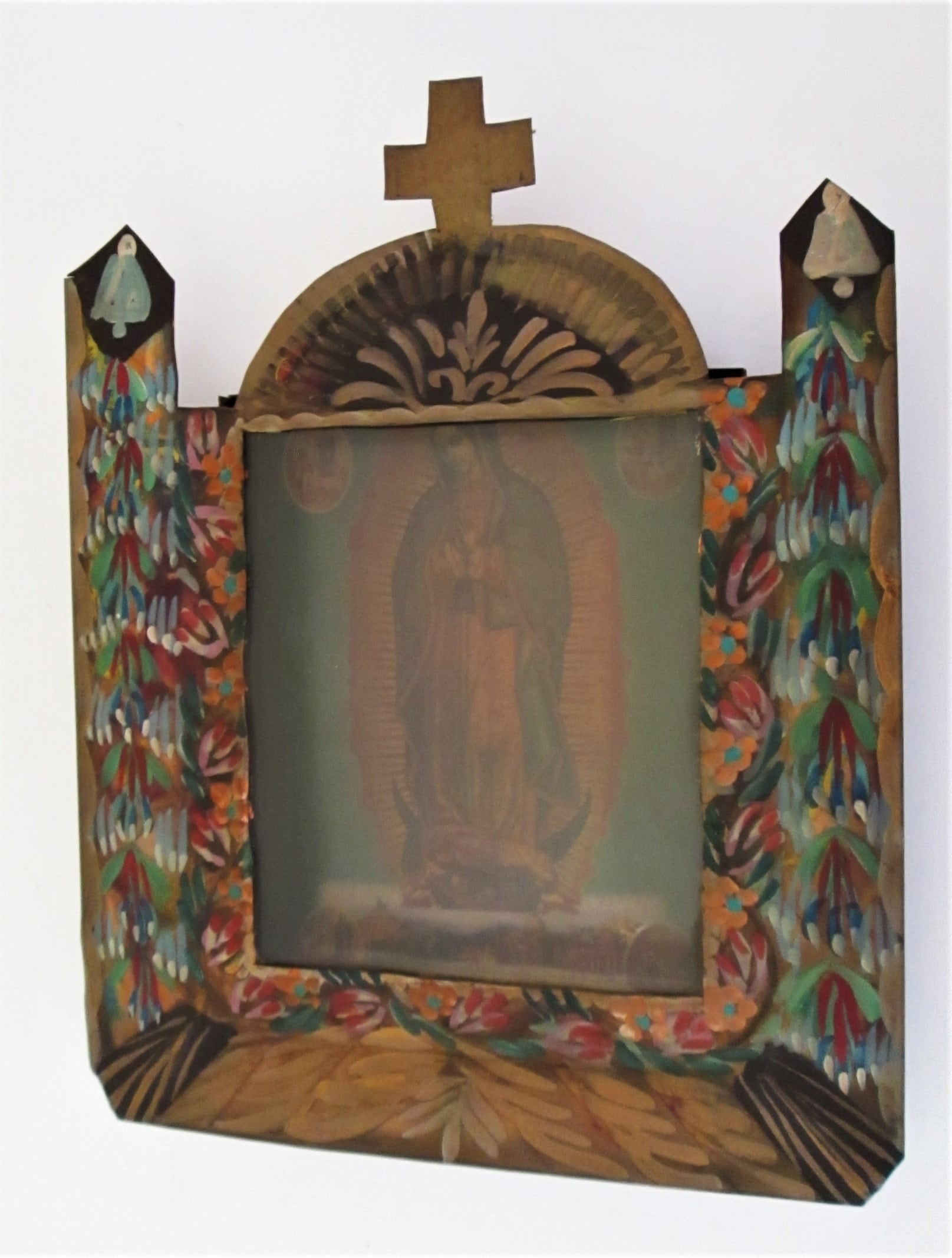 Vintage Painted Tin Nicho Frame Virgin Guadalupe